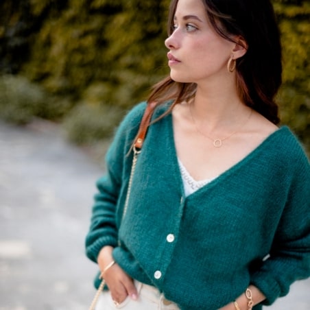 Gilet boutons nacrés, en mohair, vert foncé - Perrine & Antoinette