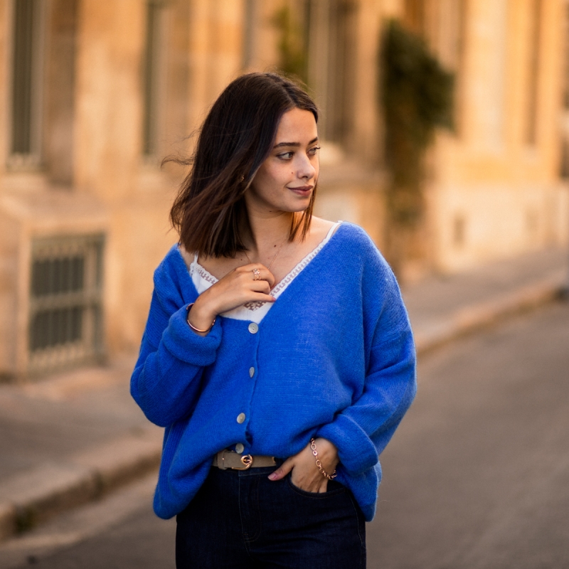 Gilet boutons nacre Gaspard en alpaga, bleu électrique - Perrine & Antoinette