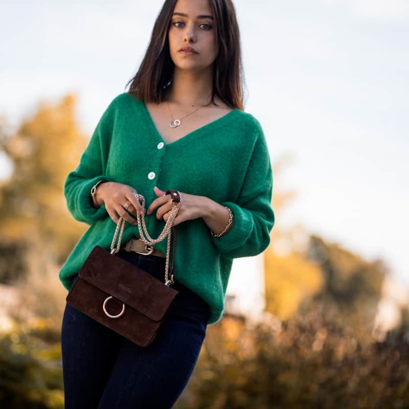 Gilet boutons nacre Gaspard en alpaga, vert pétant - Perrine & Antoinette