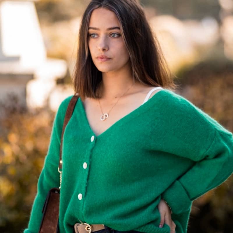 Gilet boutons nacre Gaspard en alpaga, vert pétant - Perrine & Antoinette