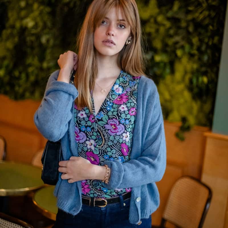 Gilet boutons nacre Gaspard en alpaga, bleu - Perrine & Antoinette