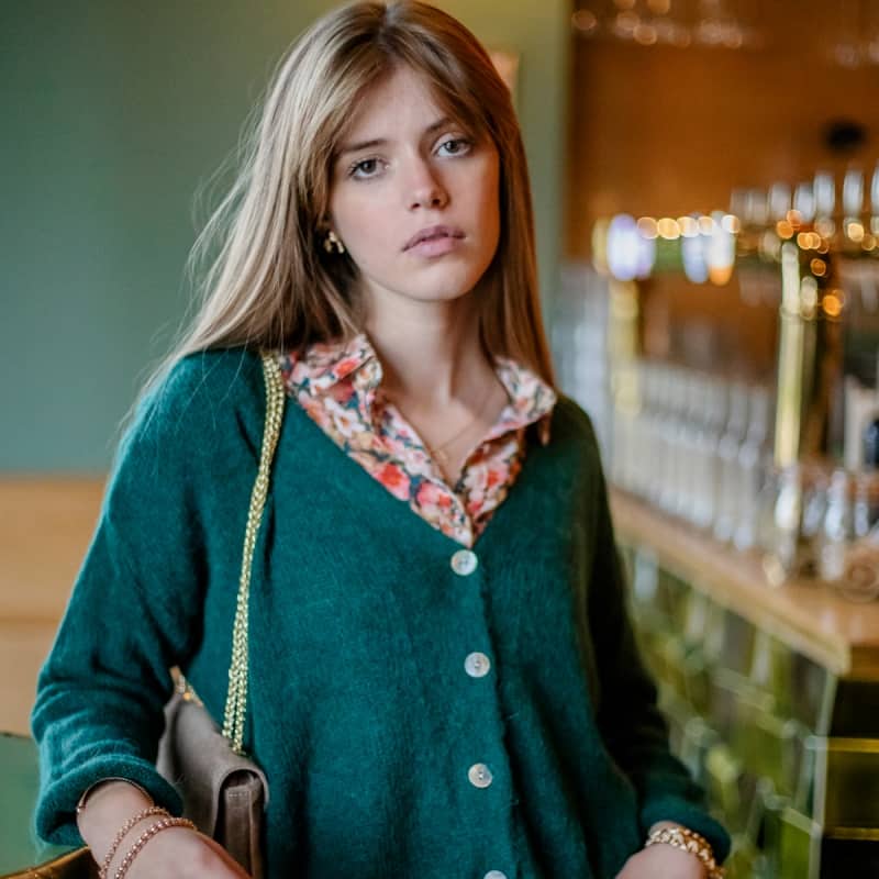 Gilet boutons nacre Gaspard en alpaga, vert foncé - Perrine & Antoinette