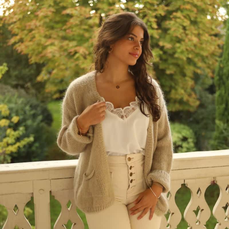 Gilet ouvert en mohair, sable - Perrine & Antoinette
