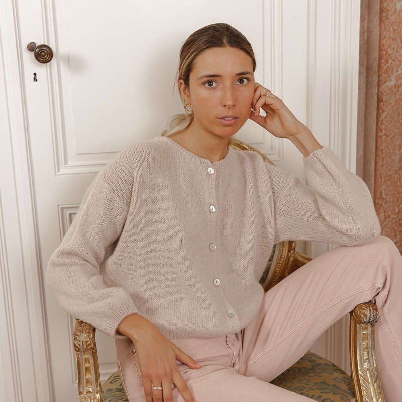 Gilet mohair col rond, beige - Perrine & Antoinette