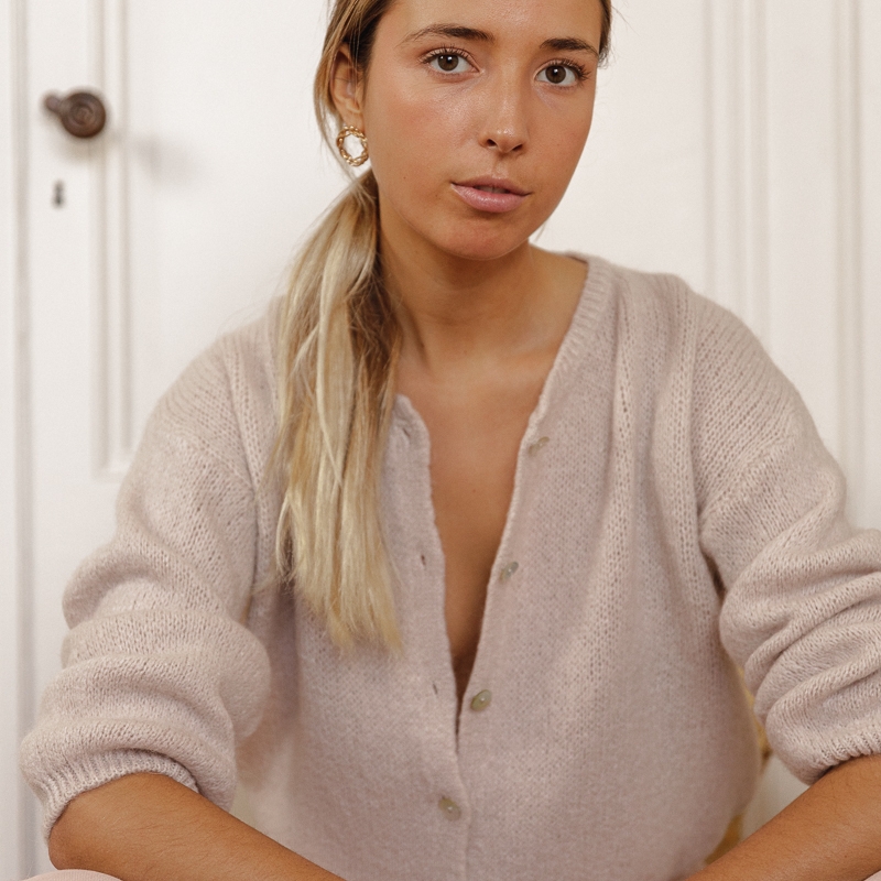 Gilet mohair col rond, beige - Perrine & Antoinette