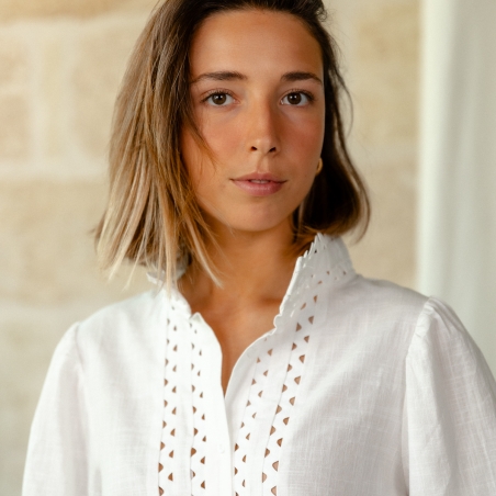 Chemisier brodé 100% coton, blanc - Perrine & Antoinette