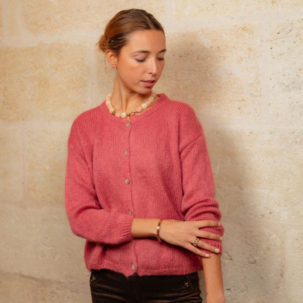 Gilet mohair col rond, bois de rose - Perrine & Antoinette