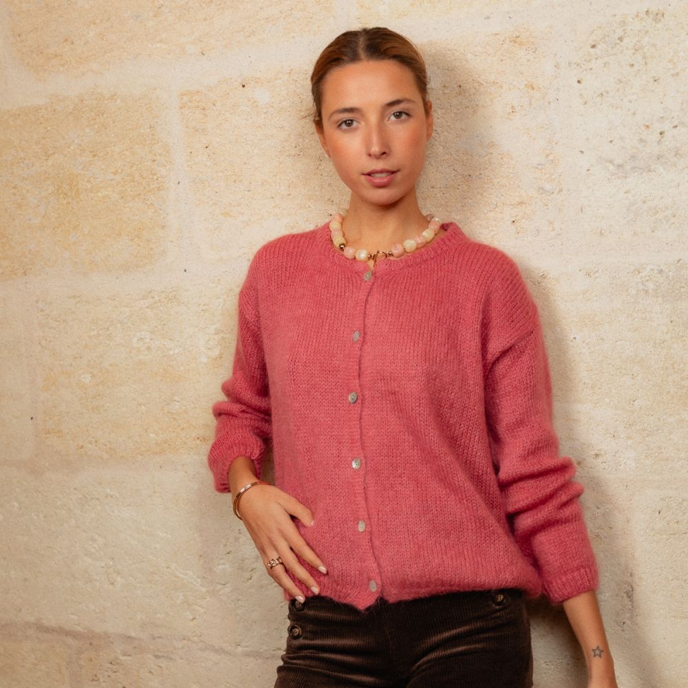 Gilet mohair col rond, bois de rose - Perrine & Antoinette